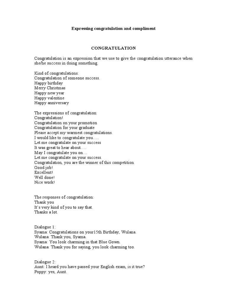 Expressing Congratulation and Compliment | PDF