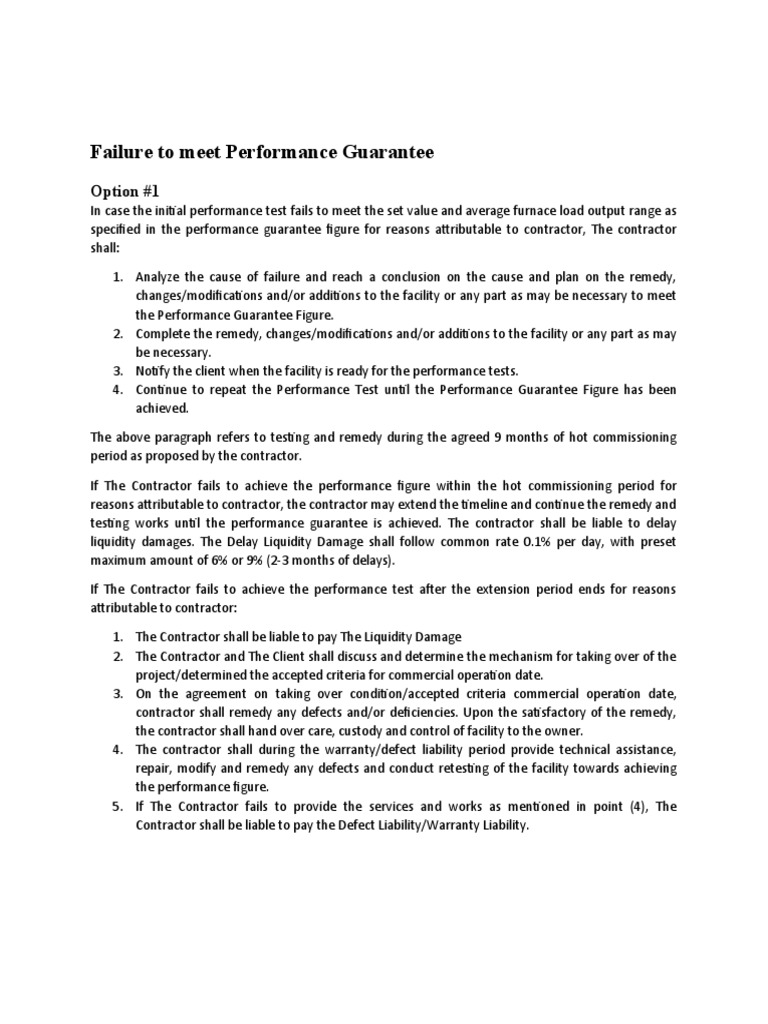 Failure To Meet Performance Guarantee: Option #1 | PDF | Guarantee ...