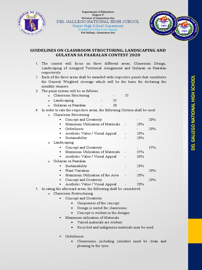 Classroom Structuring Contest Guidelines | PDF | Natural Environment ...
