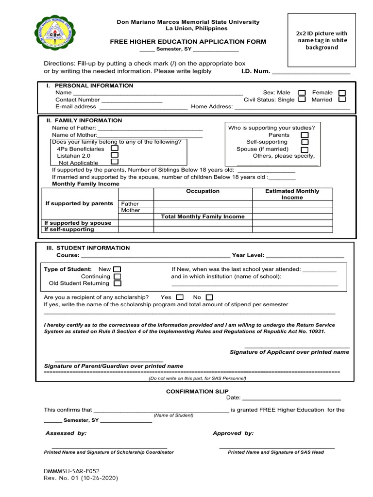 Sar f052 Free Higher Education Form 2 | PDF