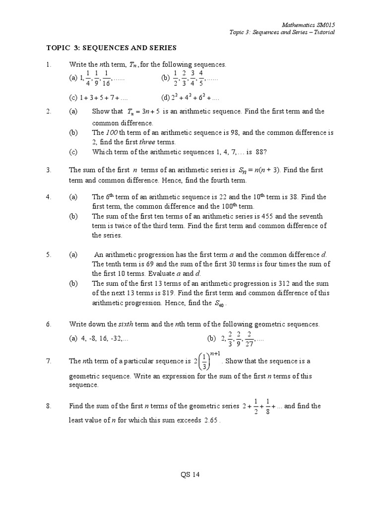 Sm015 Topic 3 - Tutorial (Student) | PDF | Elementary Mathematics ...