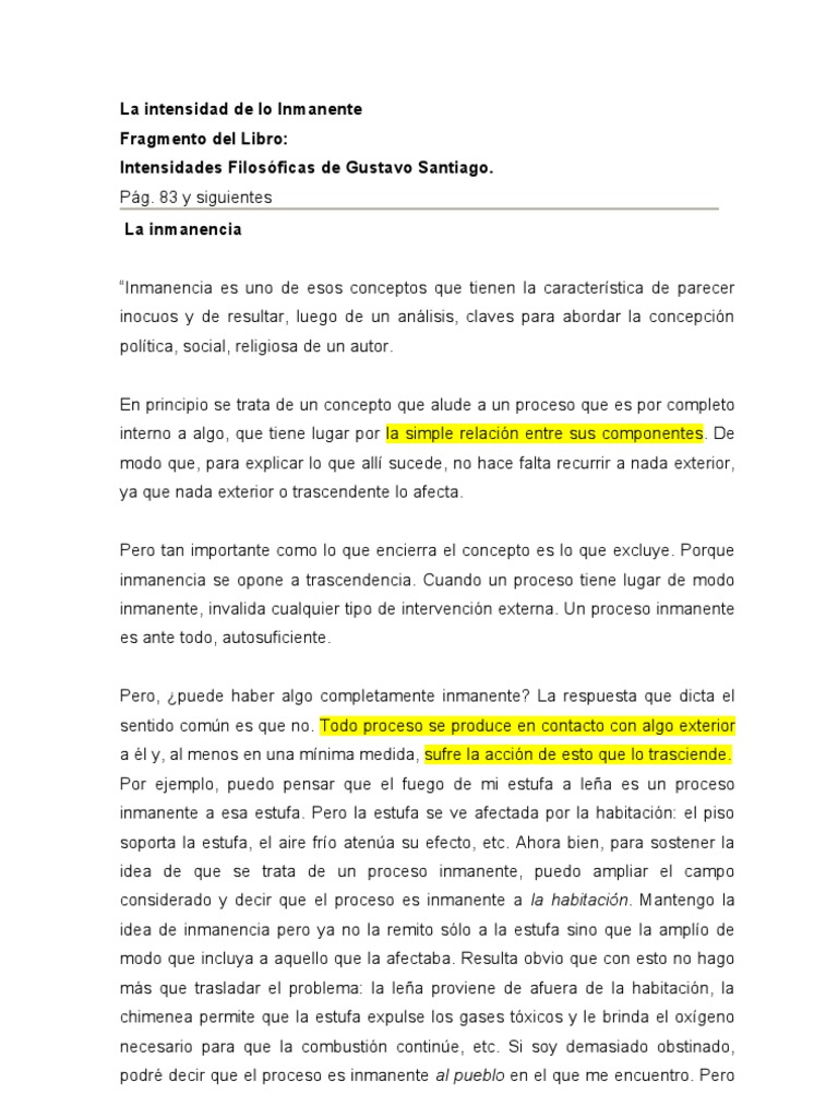 La Intensidad de Lo Inmanente (Gustavo Santiago) | PDF | Baruch Spinoza ...