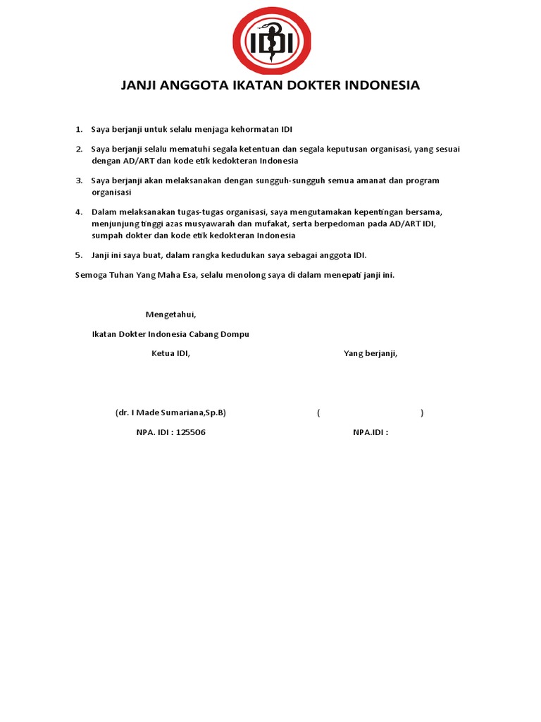 Form Janji Anggota Idi | PDF