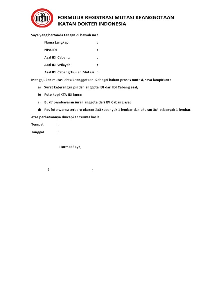 Form Registrasi Mutasi Anggota | PDF