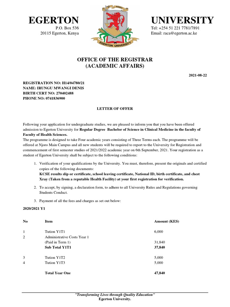 Egerton University: Office of The Registrar (Academic Affairs) | PDF ...