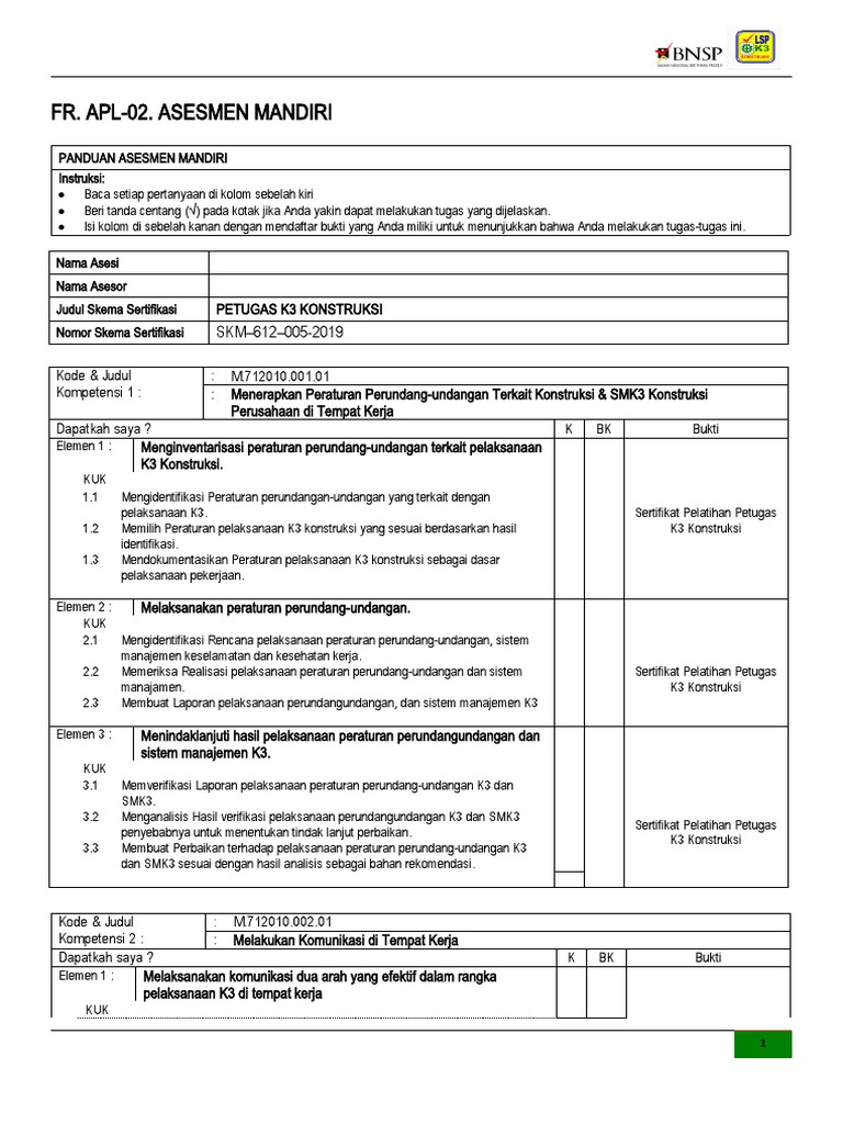 02 APL-02 PETUGAS K3K 2019 New | PDF