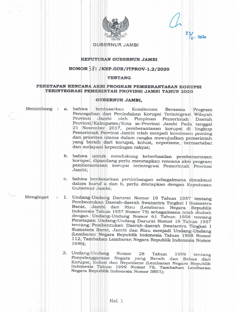 Kep Gub Penetapan Rencana Aksi Program Pemberantasan Korupsi | PDF