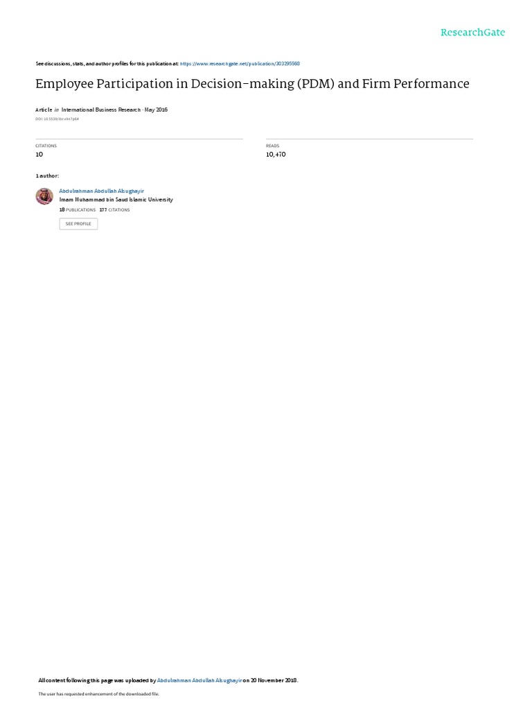 Employee Participation in Decision-Making PDM and | PDF | Regression ...