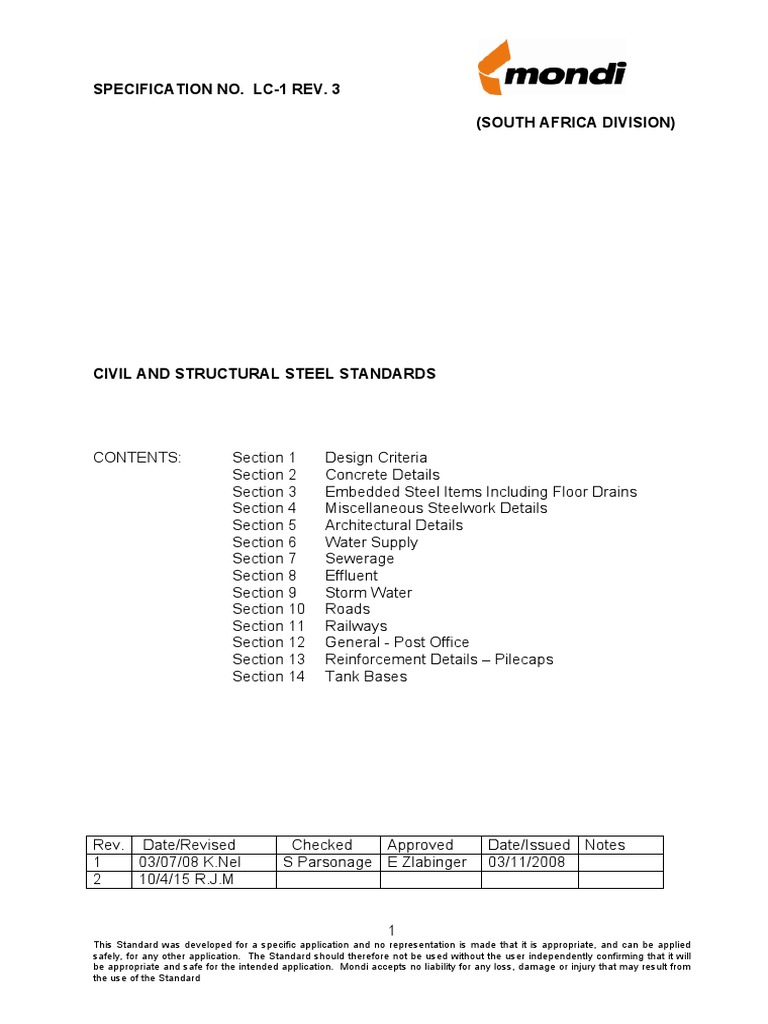 LC-1 - Section 1 Civil & Structural Steel Rev.3 | PDF | Sanitary Sewer ...