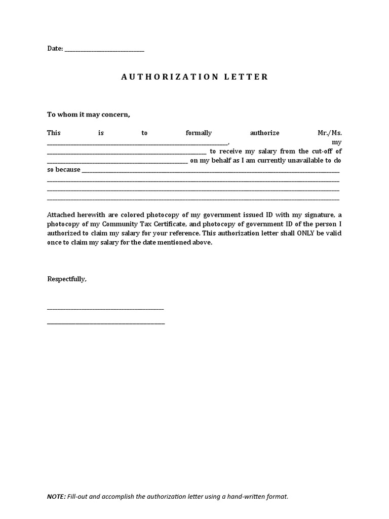 Authorization Letter For Claiming of Salary | PDF