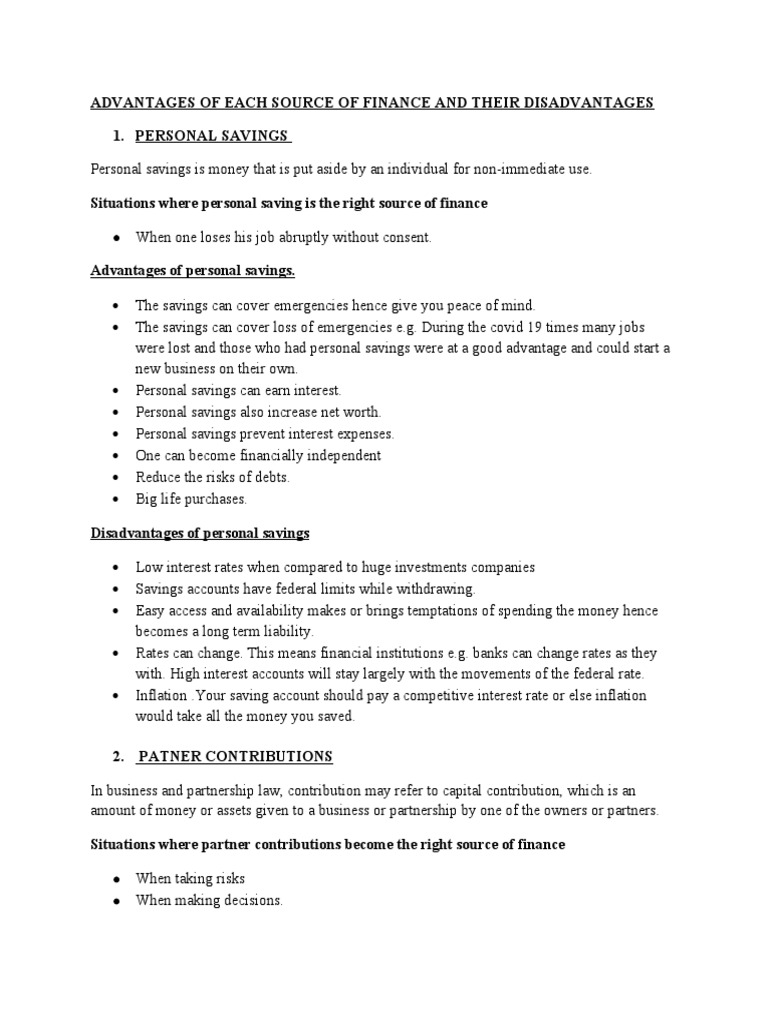 Advantages of Each Source of Finance and Their Disadvantages | PDF ...