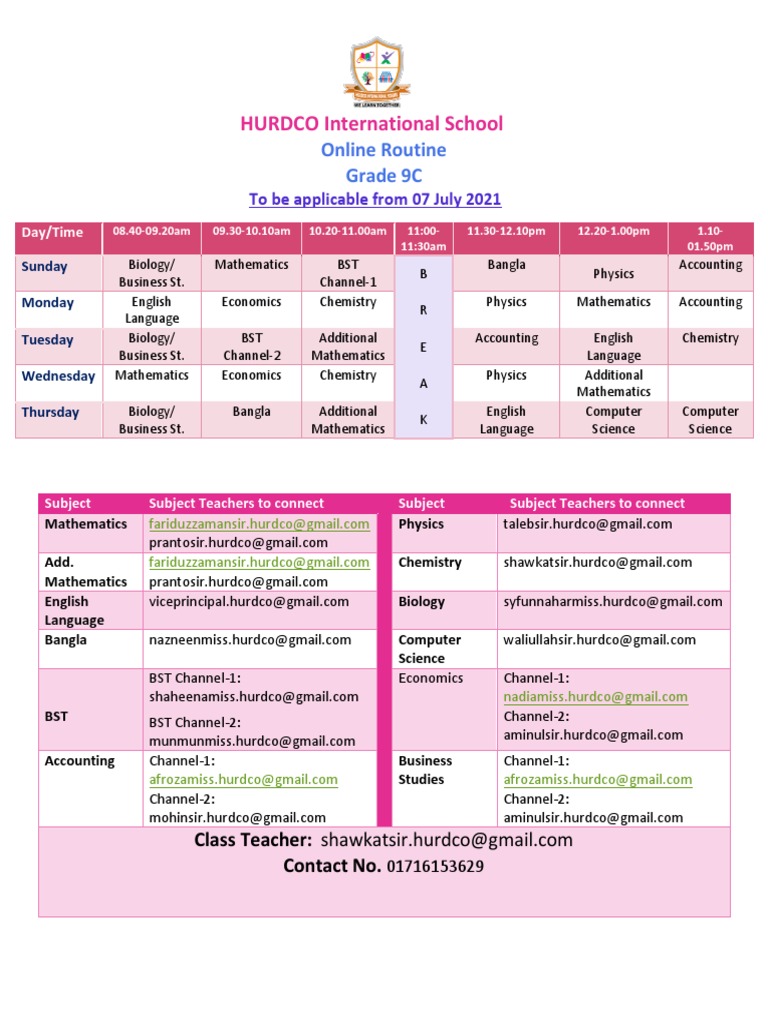 Grade IX - Routine From 07 July 2021 9C | PDF
