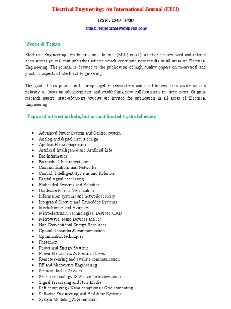 Electrical Engineering: An International Journal (EEIJ) | PDF ...