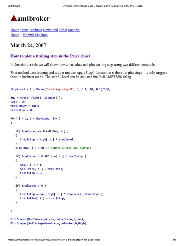 AmiBroker Knowledge Base How To Plot A Trailing Stop in The Price Chart | PDF | Technical ...