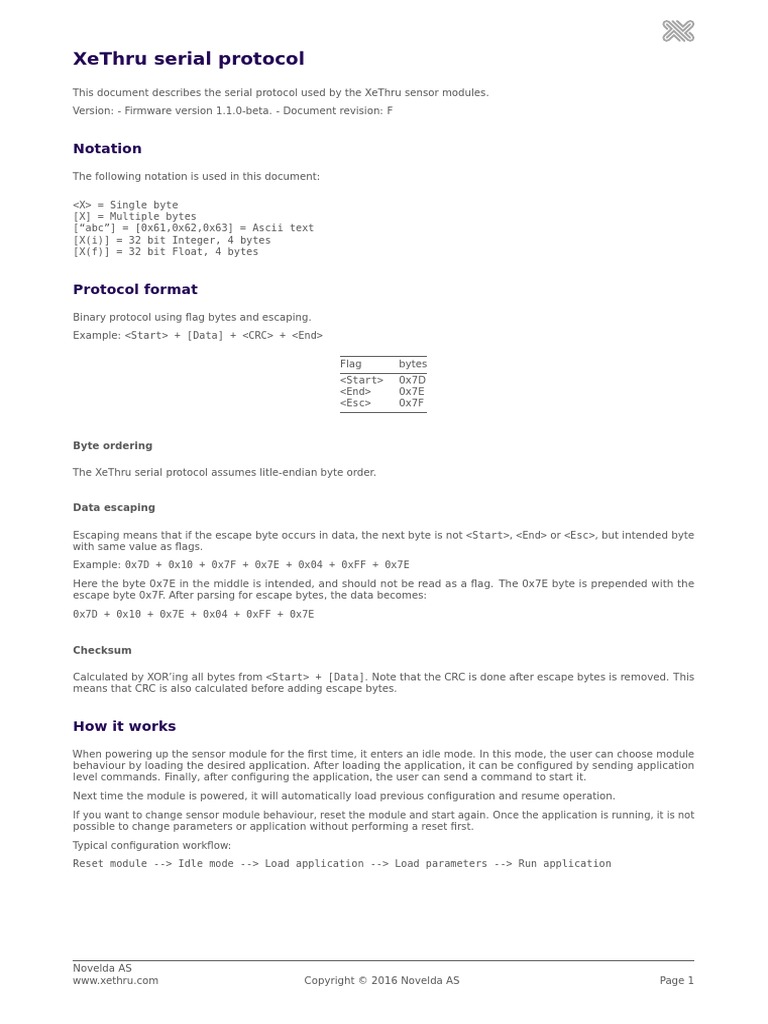 Xethru Serial Protocol: Notation | PDF | Booting | Transmission Control ...