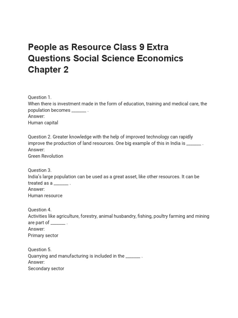 People As Resources Std9 Topic Sheet | PDF | Human Capital | Economics