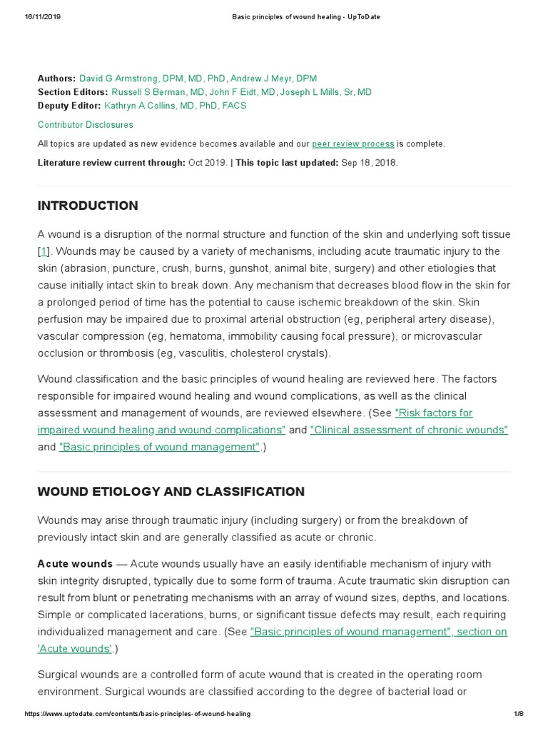 Basic Principles of Wound Healing - UpToDate | PDF | Wound Healing | Wound