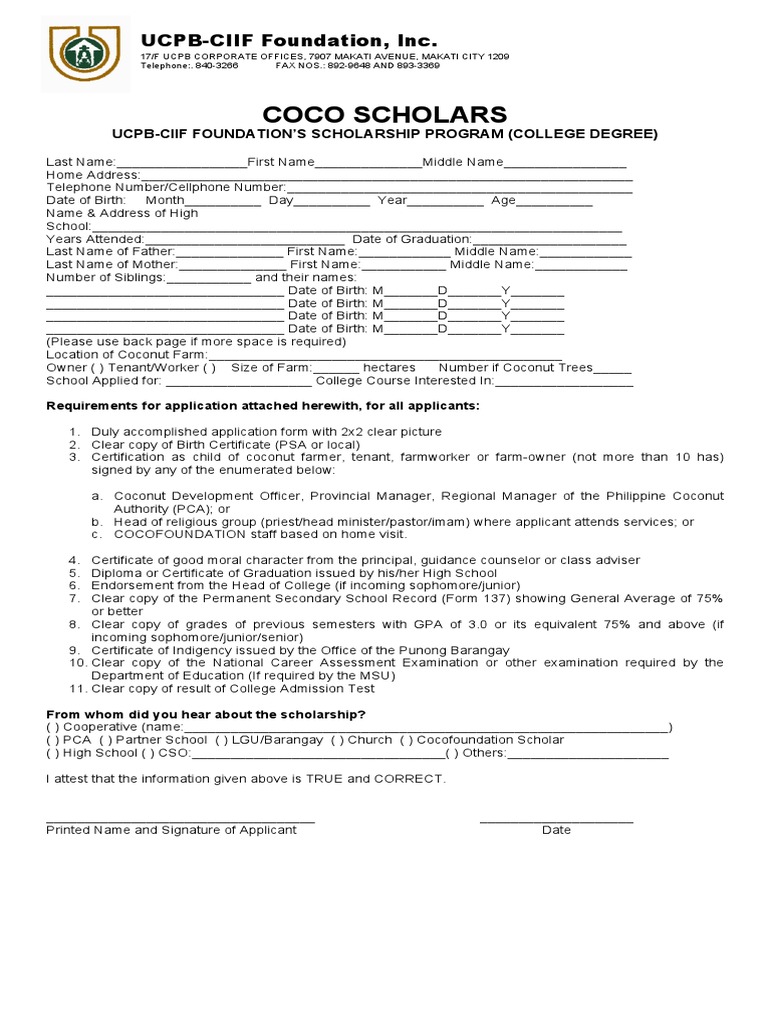 Coco APPLICATION FORM | PDF | Educational Stages