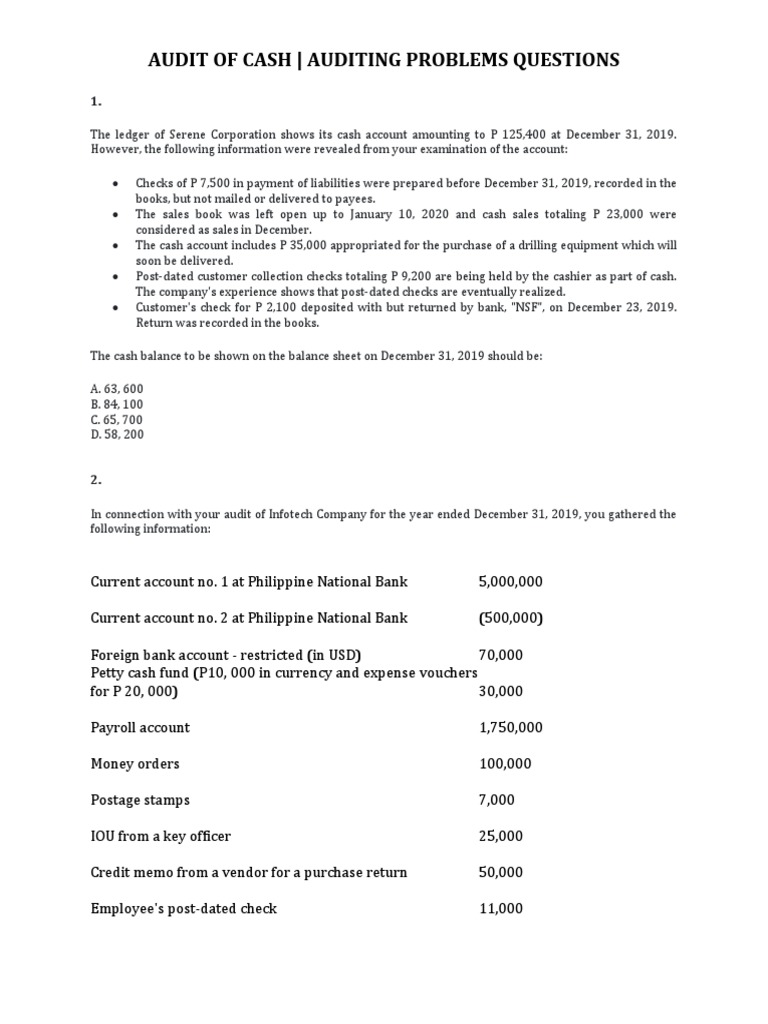 Audit Cash - Aud Problems | PDF | Banks | Cheque