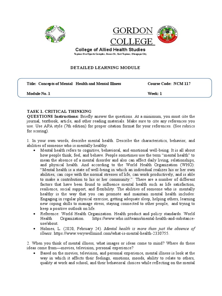 NCM 117 Module 1 - Nilo, Klarenz | PDF | Diagnostic And Statistical ...