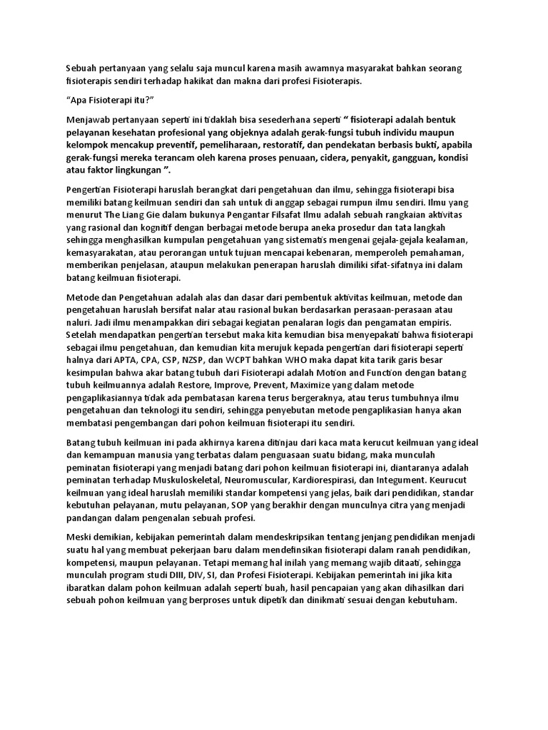 Arti dan Ilmu Fisioterapi | PDF