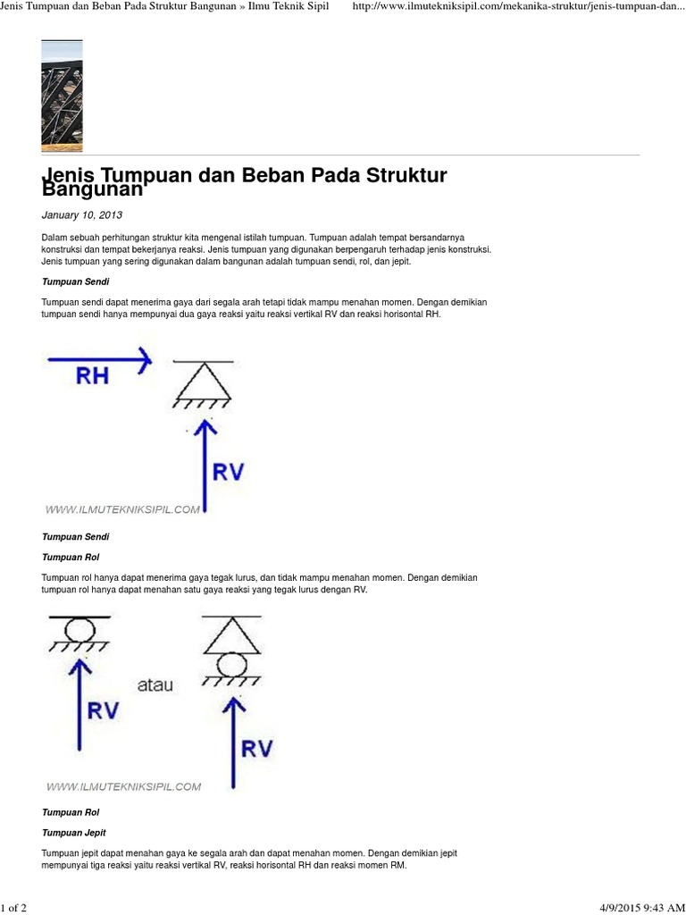 Jenis Tumpuan dan Beban Struktur | PDF