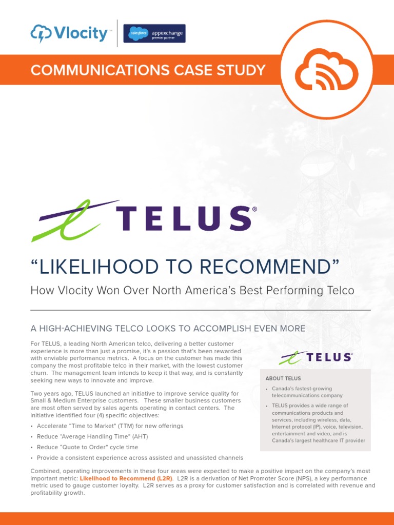 Vlocity Communications - TELUS Case Study | PDF | Customer Relationship Management | Cloud Computing