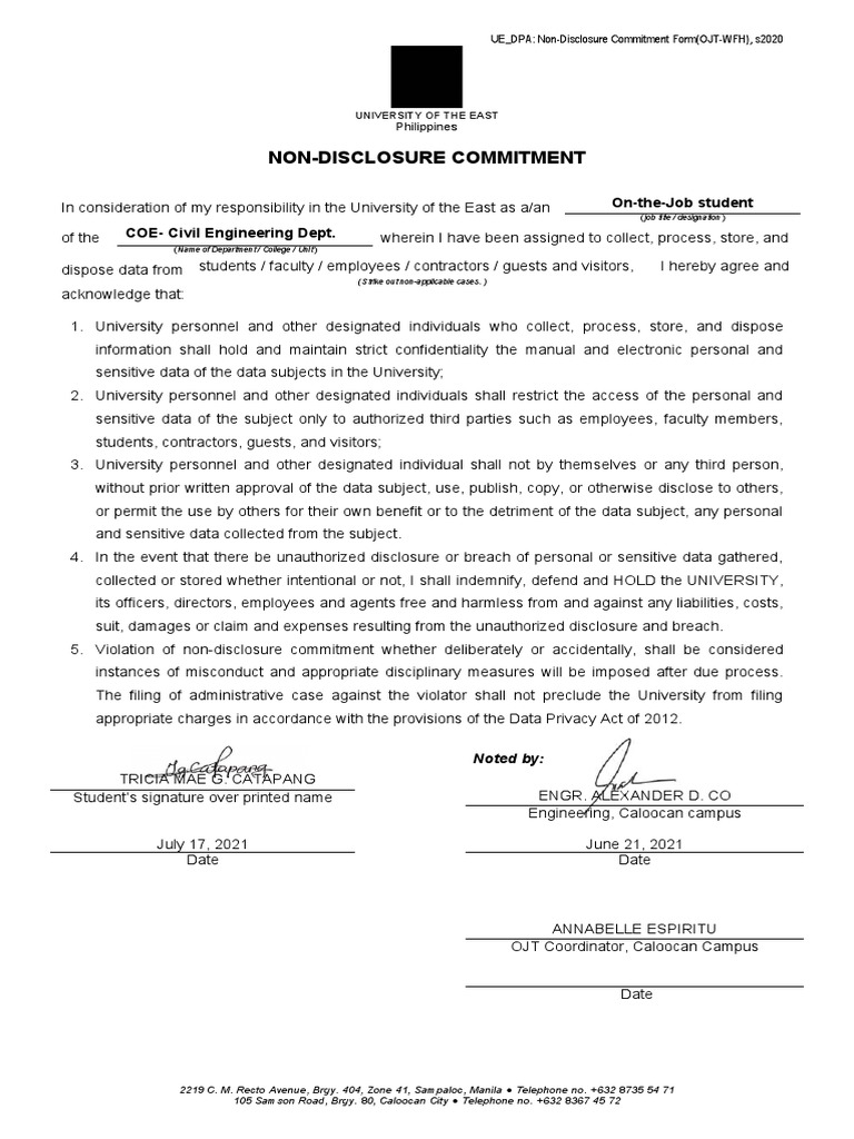 OJT DPA Form Non Disclosure Commitment | PDF | Information Sensitivity ...