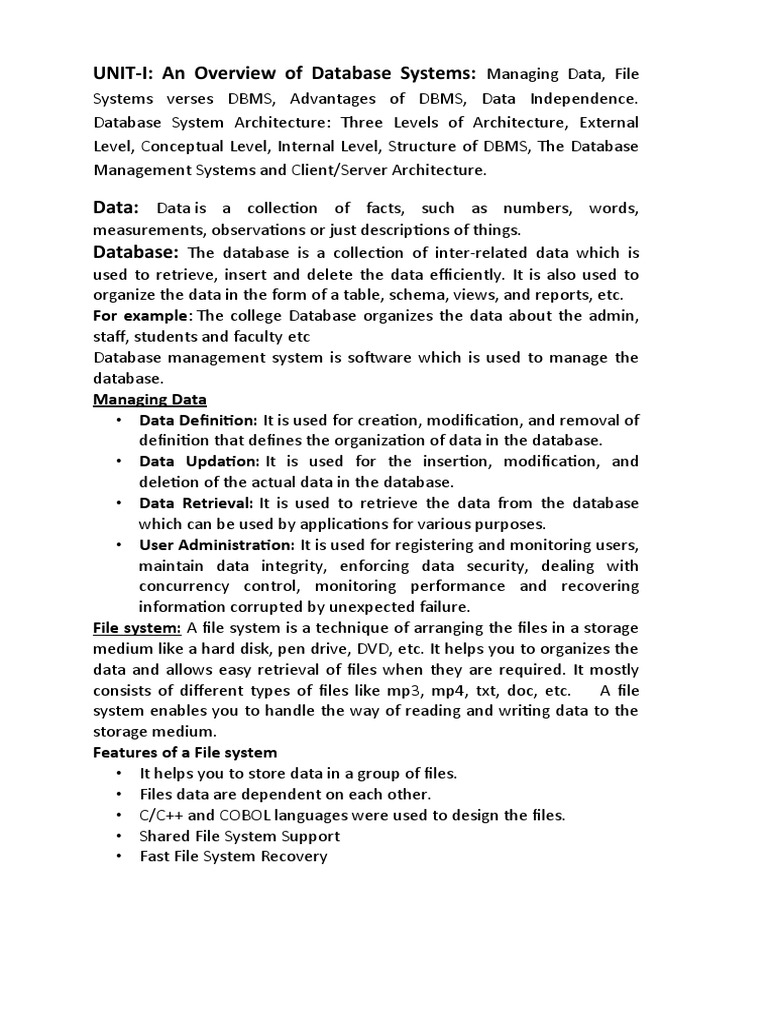 Dbms UNIT 1 | PDF | Databases | Server (Computing)