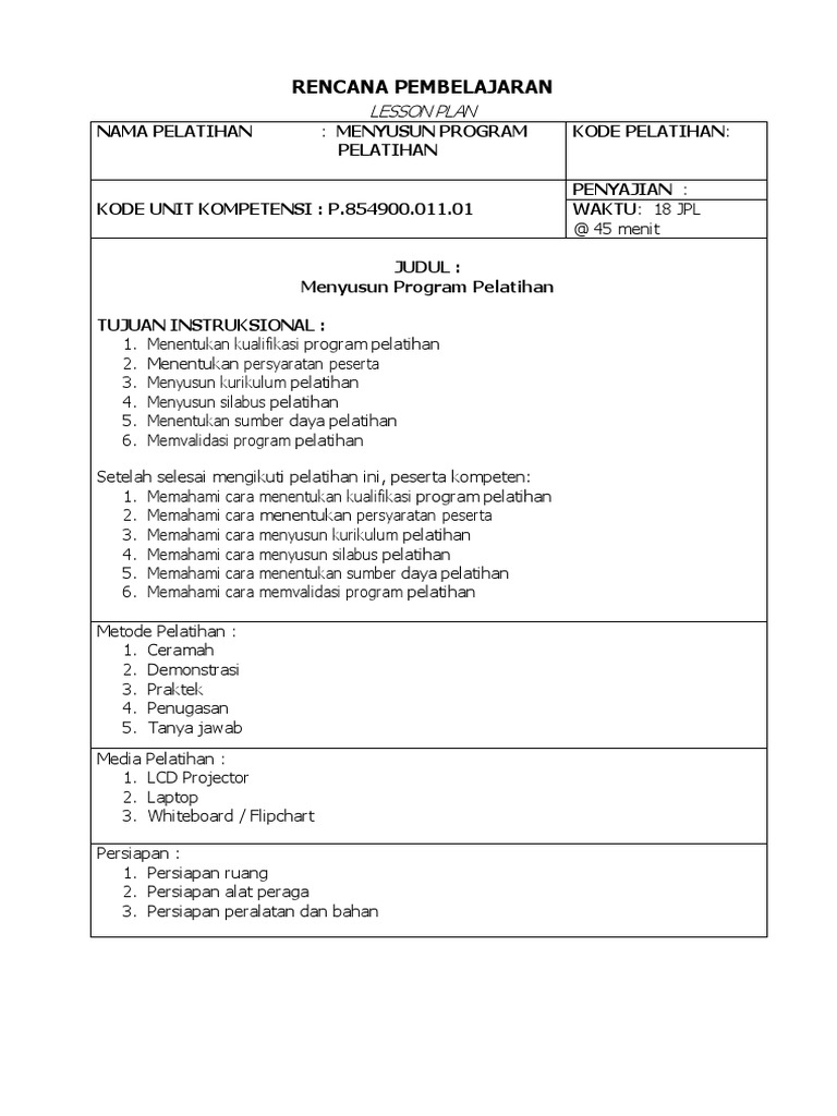 Contoh Sucipto - Lesson Plan SKKNI | PDF