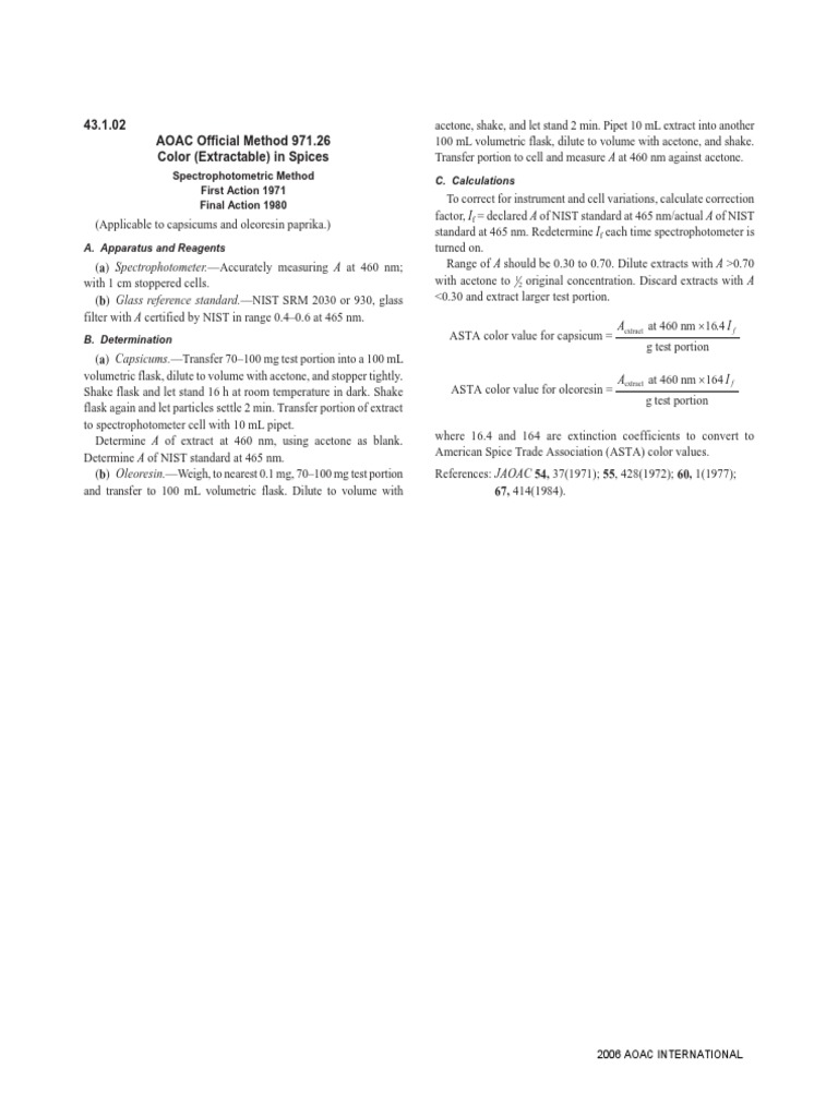 AOAC Official Method 971.26 Color (Extractable) in Spices ...