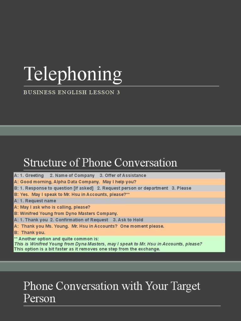 Telephoning: Business English Lesson 3 | PDF | Communication ...
