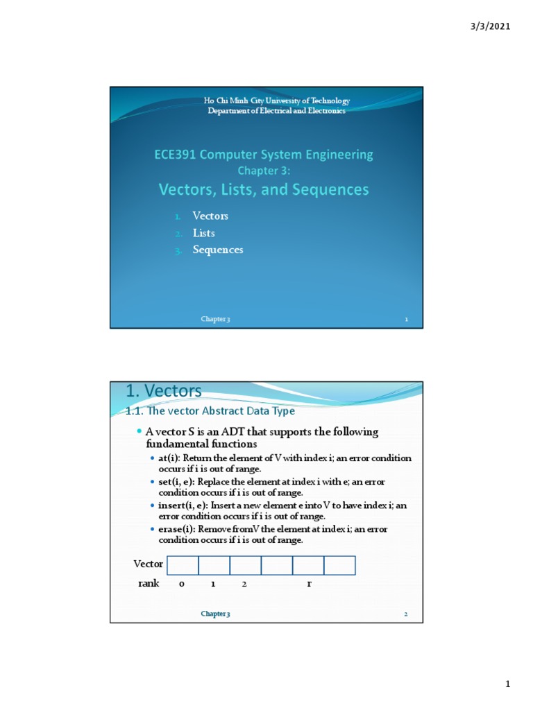 2021 - ECE391 - Ch3 - Vectors - Lists - and Sequences | PDF | Array Data Structure | Software ...