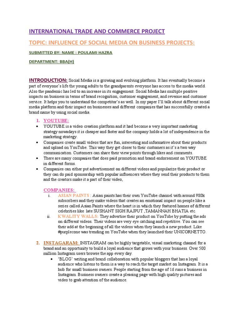 Influence of Social Media On Business Projects | PDF | You Tube ...