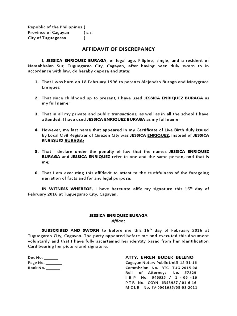 Aff of Discrepancy First Last Name BURAGA | PDF