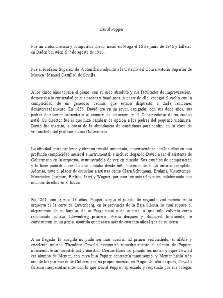 David Popper | PDF | Periodo de práctica común | Música clásica