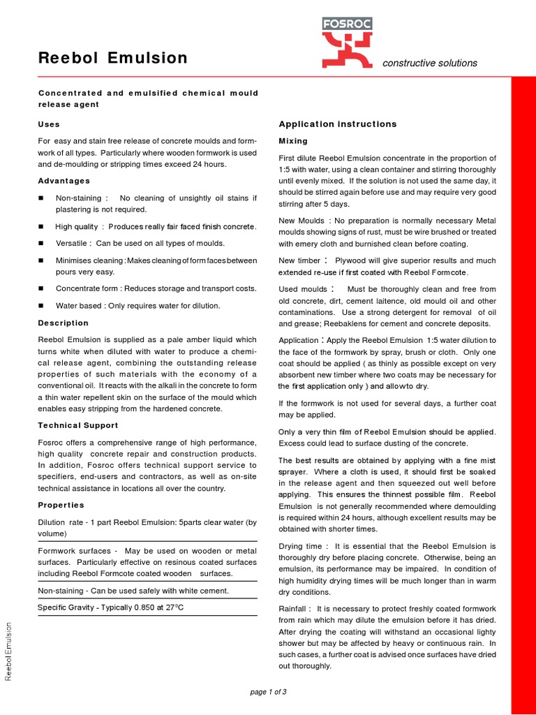 TDS Reebol Emulsion India2 | PDF | Concrete | Emulsion