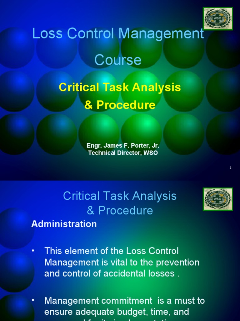 Loss Control Management Course: Critical Task Analysis & Procedure ...