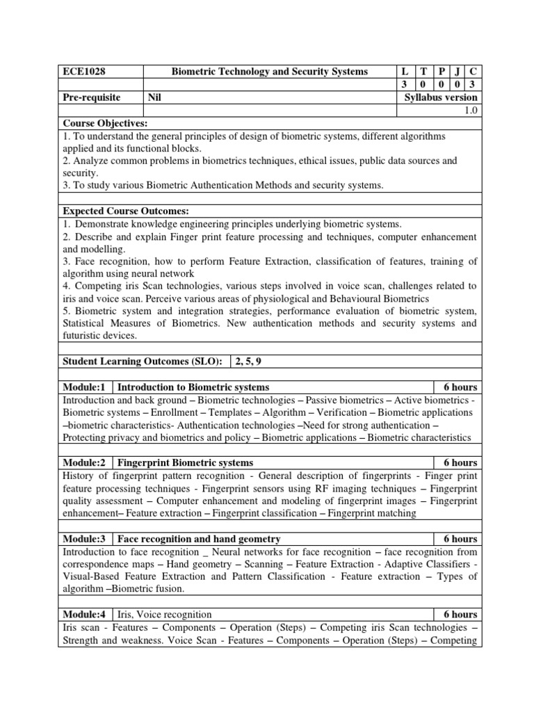 Biometric Systems Course Guide | PDF | Biometrics | Fingerprint