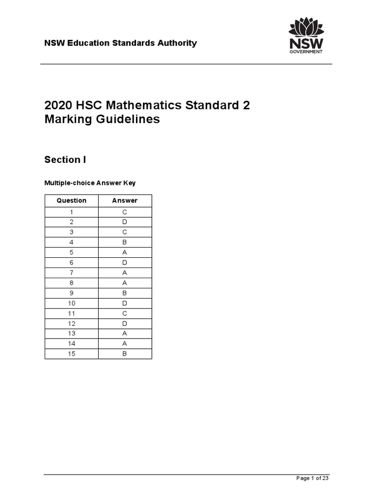 2020 HSC Mathematics Standard 2 MG | PDF | Standard Score | Standard ...