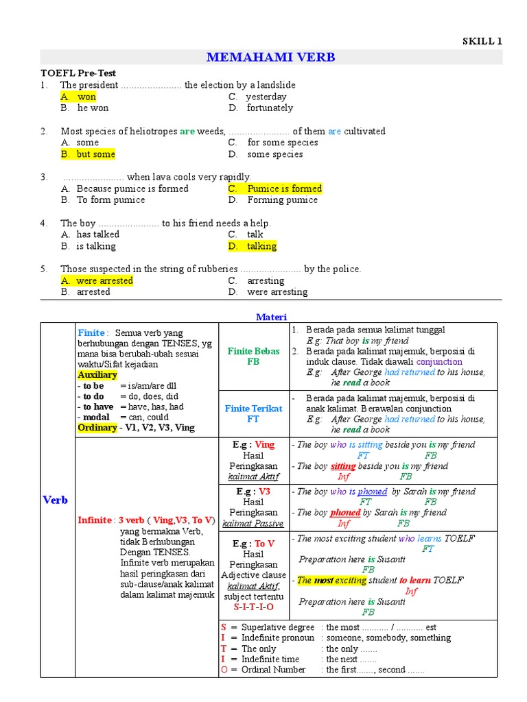 PDF Pertemuan 9, Skill 1 FINITE AND INFINITE VERB | PDF | Verb | Linguistic Morphology