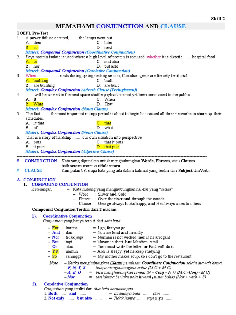 PDF Pertemuan 10, Structure Skill 2 CONJUNCTION AND CLAUSE | PDF ...
