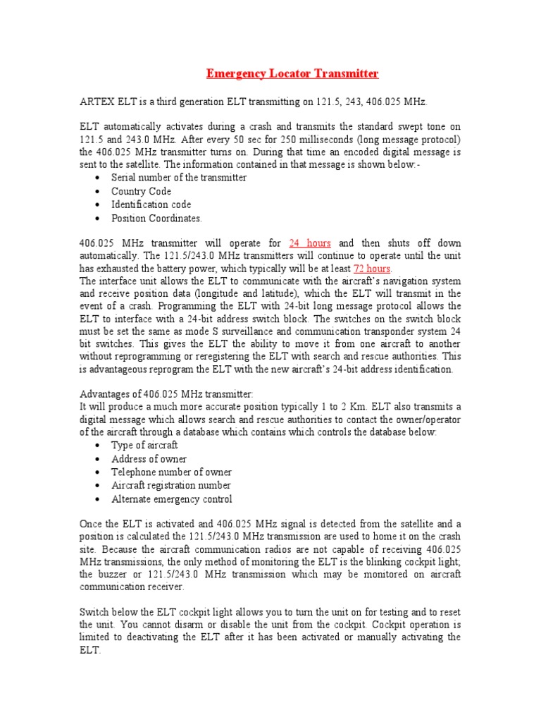Emergency Locator Transmitter Overview | PDF | Electronics | Electricity