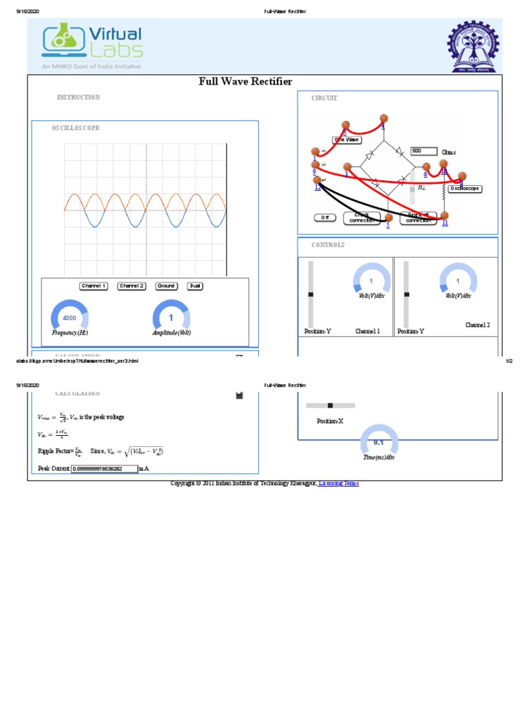 Full Wave Rectifier: Instruction Circuit | PDF | Rectifier | Alternating Current