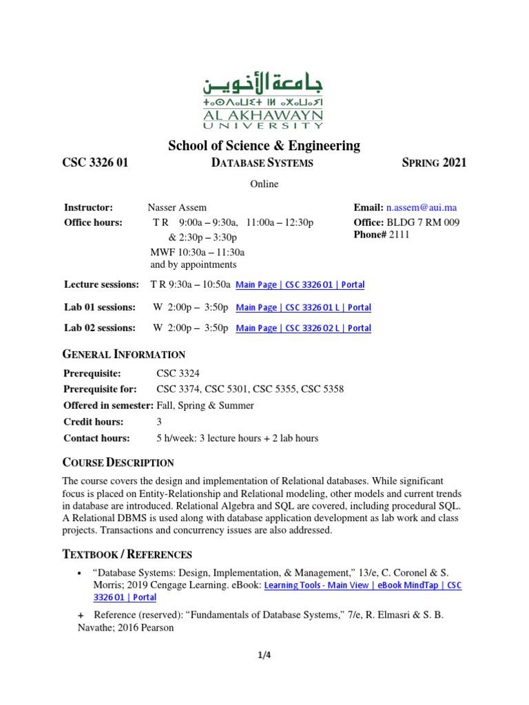 CSC 3326 Syllabus | Download Free PDF | Academic Dishonesty | Databases
