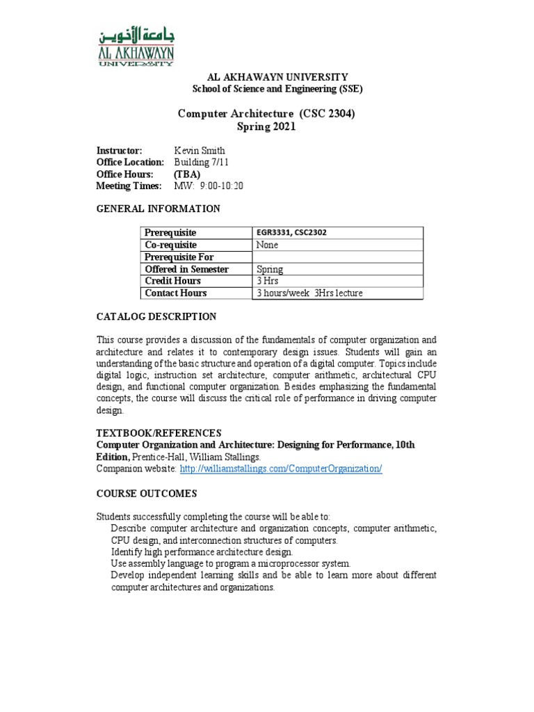 CSC 2304 Syllabus | PDF | Computing | Computer Engineering