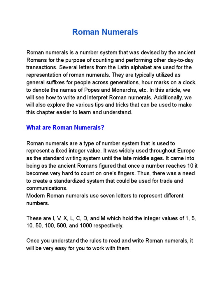 Romen Numerls | PDF | Numbers | Roman Empire