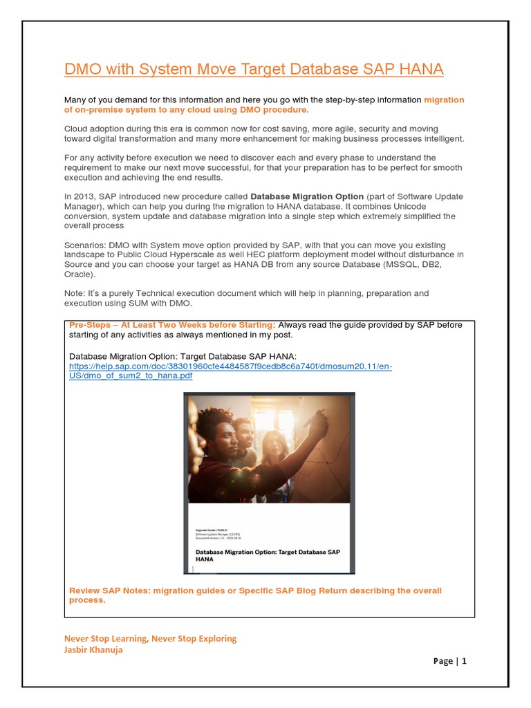DMO With System Move - Target DB SAP HANA | PDF | Databases | Cloud Computing