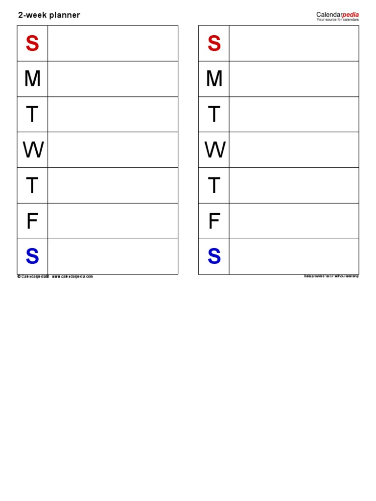 2 Week Planner Landscape Days Vertically | PDF