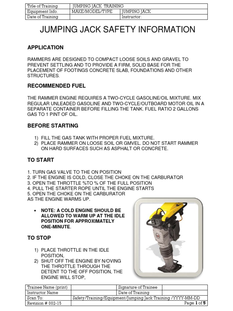 Jumping Jack Safety Information: Application | PDF | Carburetor ...
